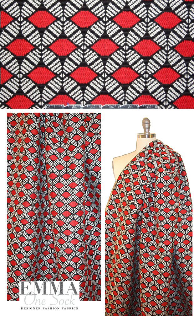 Mi11y red/black/white textured graphic brocade – EOS Fabrics