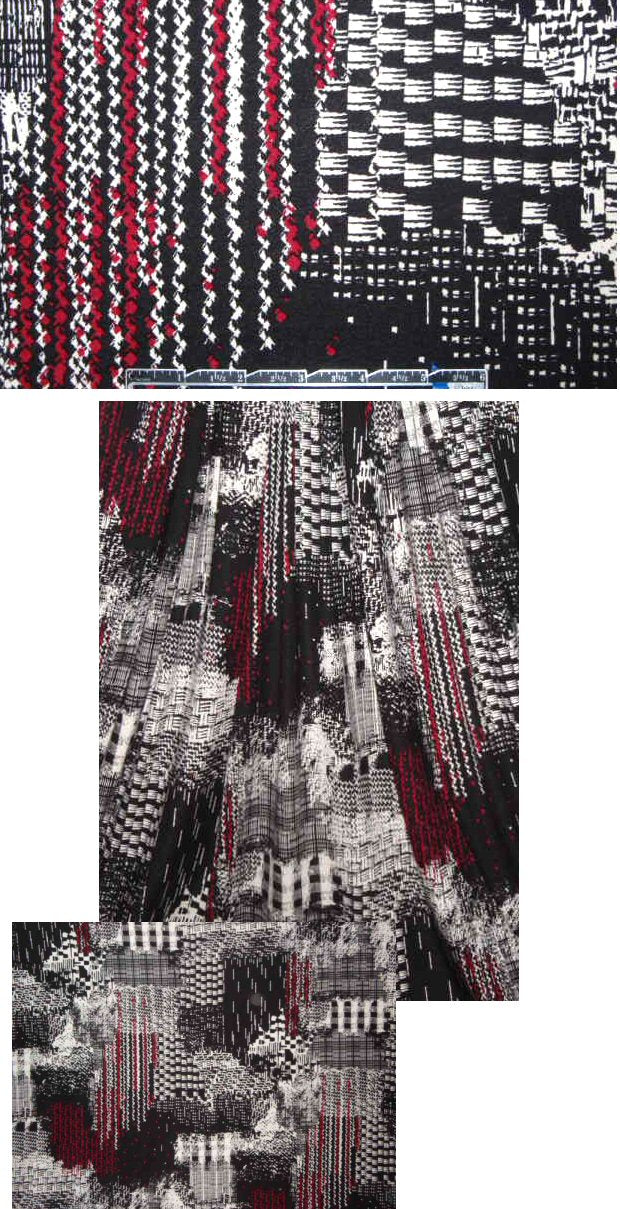 French patchworky abstract rayon/lycra knit – EOS Fabrics