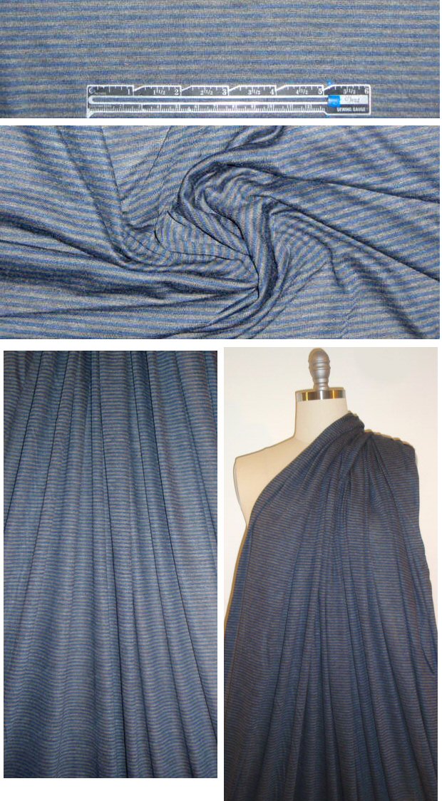Italian denim/gray thin stripe all-rayon knit 1.5 yd – EOS Fabrics