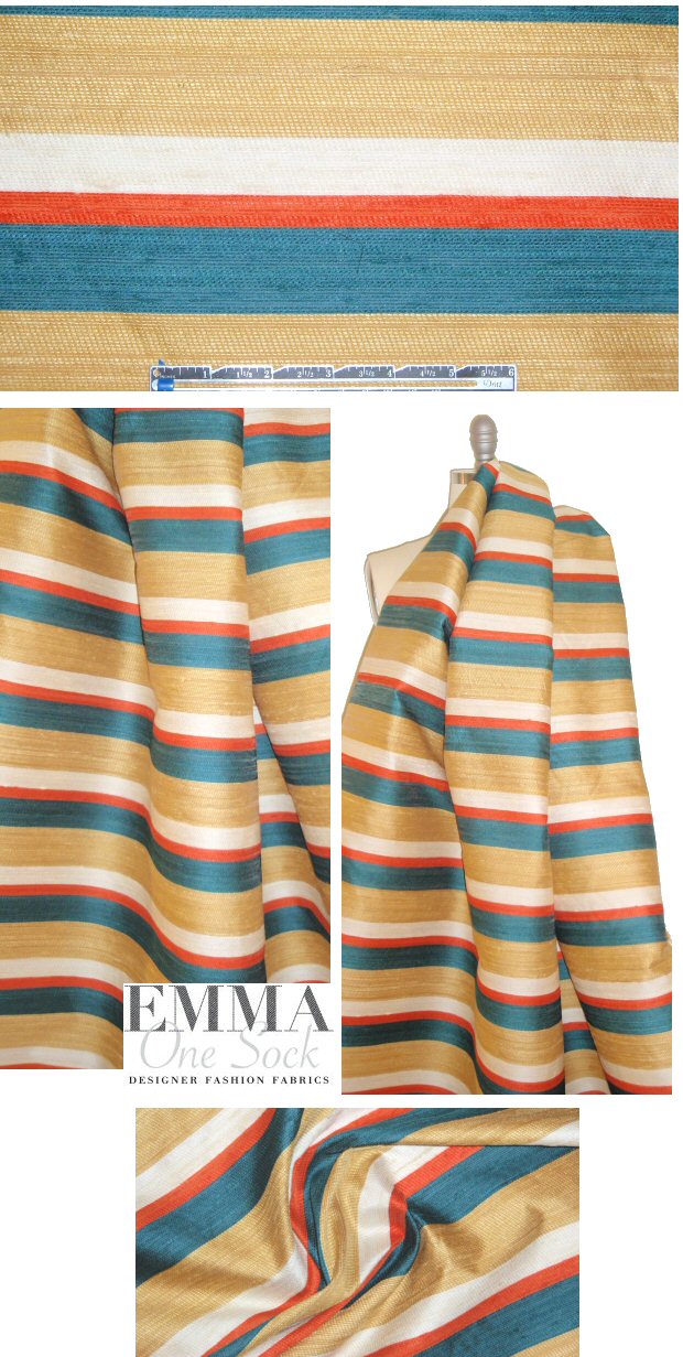 NY designer silk 'raffia' - spruce/tangerine/dijon – EOS Fabrics