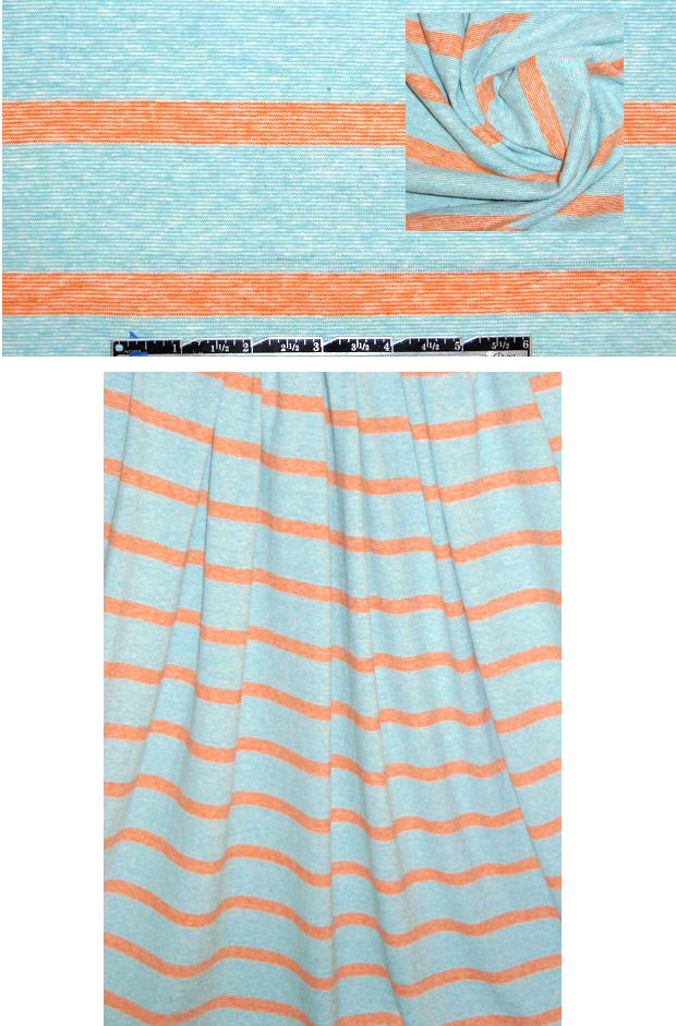 hemp/organic cotton stripe jersey - aqua/orange – EOS Fabrics