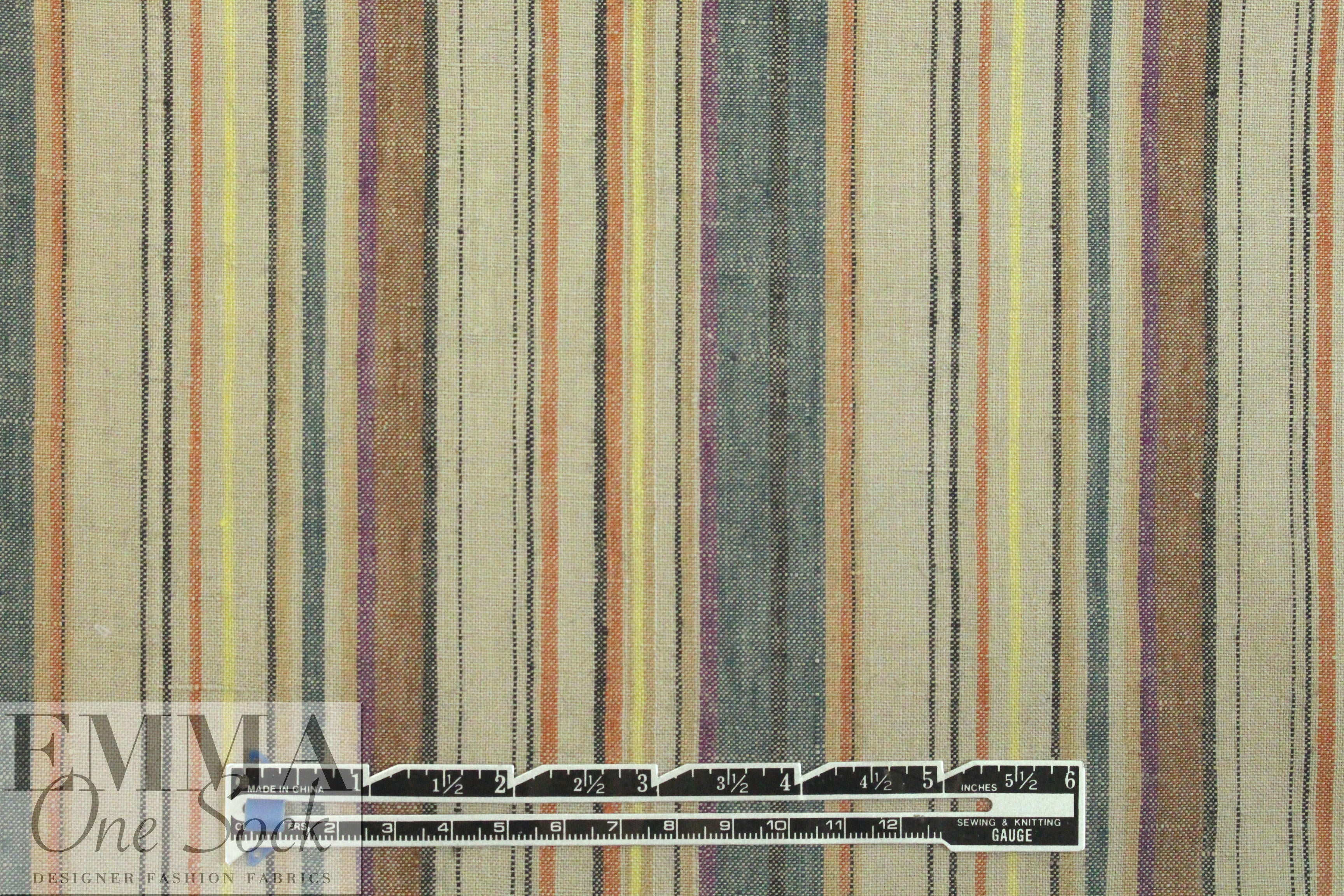 CA designer earthy multicolor stripe linen woven 1.75 yd – EOS Fabrics
