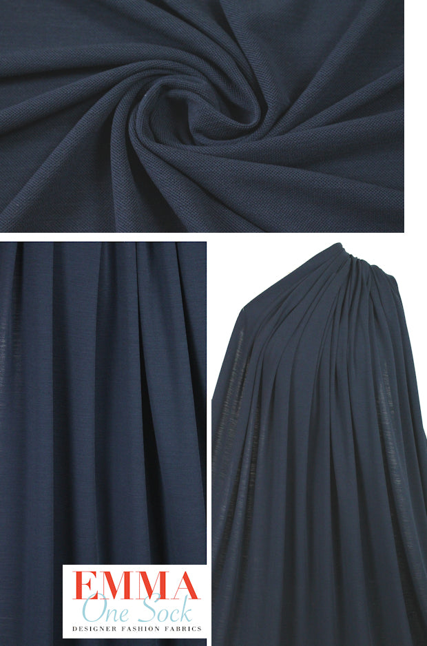 Italian pique' texture wool knit - dark navy – EOS Fabrics